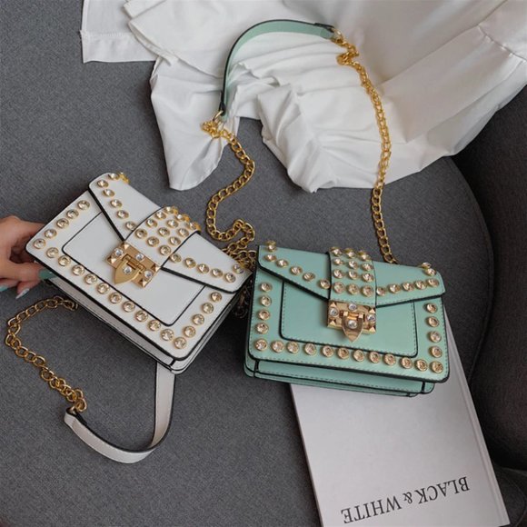 Bags | Teal Gold Crystal Embellished Mini Purse | Poshmark